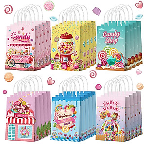 Sinload 24 Pcs Candy Sweet Land Goodie Bags with Handles Lollipop Gift Bags Candy Party Favors Bags Sweet Candy Treat Bags Candy Shop Theme Bags for School Birthday Wedding Baby Shower Party Decor
