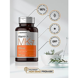 Horbäach Vitamin K2 MK7 100mcg | 250 Softgels | Non-GMO, Gluten Free Supplement