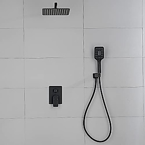 DIFEINI Shower Faucet Set Matte Black Shower System with 10 Inches Stainless Steel Rainfall Shower Head Pressure Balance Rough-in Valve Trim Kit Shower Fixture Combo Set,6012B
