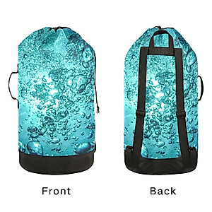 Tatenale Laundry Backpack with Shoulder Straps Drawstring Laundry Bags Extra Large Heavy Duty for College Dorm Travel Laundromat Apartment Camping Bubbles Water