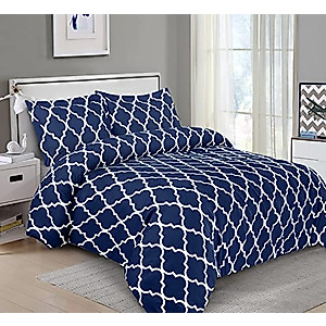 Utopia Bedding Duvet Cover King Size Set - 1 Duvet Cover with 2 Pillow Shams - 3 Pieces Comforter Cover with Zipper Closure - Ultra Soft Brushed Microfiber, 104 X 90 Inches (King, Quatrefoil Navy)