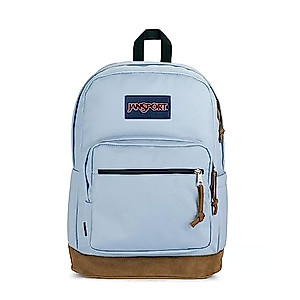 JanSport Right Pack Backpack - Travel, Work, or Laptop Bookbag with Leather Bottom, Blue Dusk