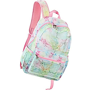 CAMTOP Mesh Backpack for Kids Girls Semi-TransparentSee Through Sturdy School Bookbag Casual Daypack for Beach Swim Work Gym(Marble68)