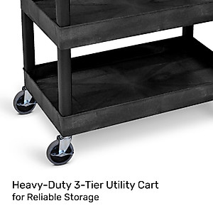 Stand Steady Tubstr 3 Shelf Utility Cart | Heavy Duty Service Cart Supports Up to 400 lbs | Tub Cart with Deep Shelves | Great for Warehouse, Garage, Cleaning, Office & More (32 x 18 / Black)