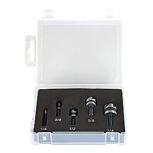 findmall 5Pcs Countersink Drill Bit Set 82 Degree High Speed Steel Countersinks Drill Bit Set in Sizes 1/4 3/8 1/2 5/8 3/4 Inch Set with Carrying Case