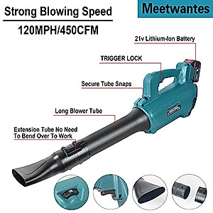 Meetwantes Cordless Leaf Blower with Battery and Charger 450CFM 120MPH Leaf Blower Cordless for Cleaning Lawn, Yard, Garage, Patio & Sidewalk