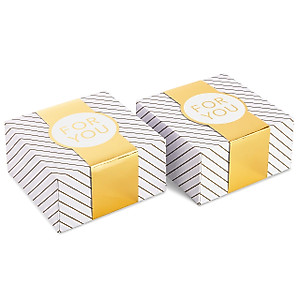 Hallmark 8" Medium Gift Box Set with Wrap Bands (2-Pack: Gold and White Stripes, For You) for Christmas, Hanukkah, Weddings, Valentine's Day, Birthdays