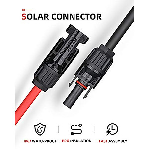 BougeRV 60 Feet 10AWG Solar Extension Cable with Female and Male Connector with Extra Free Pair of Connectors Solar Panel Adaptor Kit Tool (60FT Red + 60FT Black)