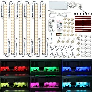Kitchen Under Cabinet LED Light. RGBW. Color Change & Super Bright Cool White Light. Remote with Dimming. 6 LED Light Bars with Power Adapter, Extension Cable. Plug in. Easy to Install. RGB + 4000K.