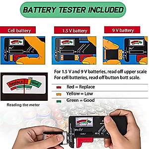Deluxe Hard Aluminum 200 Battery Storage Organizer case with tester, Safe Fireproof Batteries container holder caddy box with handheld checker, hold 60 AA, 86 AAA, 8 C, 8 D, 8 9V Batteries(no battery)