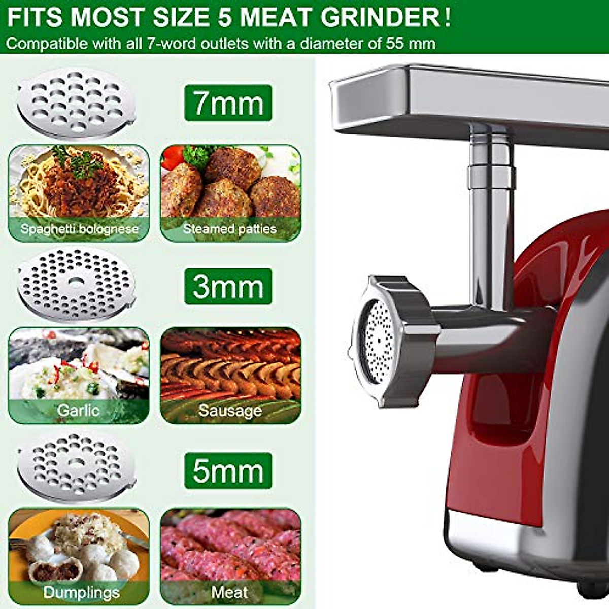 9 Pieces Meat Grinder Blades Meat Grinder Plate Discs Stainless Steel Food Grinder Accessories for Size 5 Stand Mixer and Meat Grinder