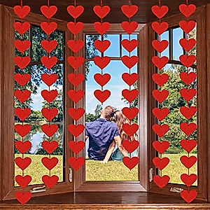 72 Red Hearts Felt Garland - NO DIY - Valentines Day Red Heart Hanging String Garland - Valentines Day Decor - Valentine Decorations - Valentines Wedding Anniversary Birthday Party Supplies
