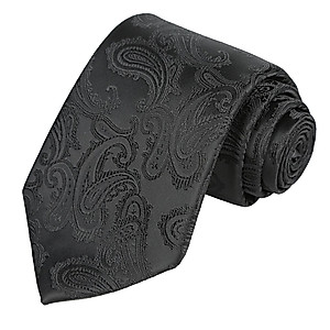KissTies Extra Long Tie Set: Black Paisley Necktie + Hanky + Gift Box (63'' XL)