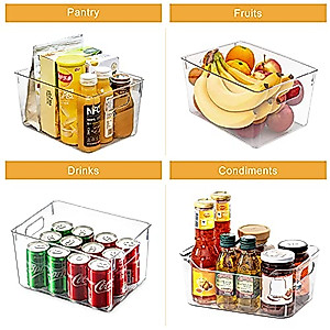 Set of 6 Clear Plastic Organizer Storage Bins, Perfect Kitchen Organization or Pantry Storage - Fridge Organizer, Cabinet Storage Bins for Kitchen, Countertops, Bedrooms, Bathrooms