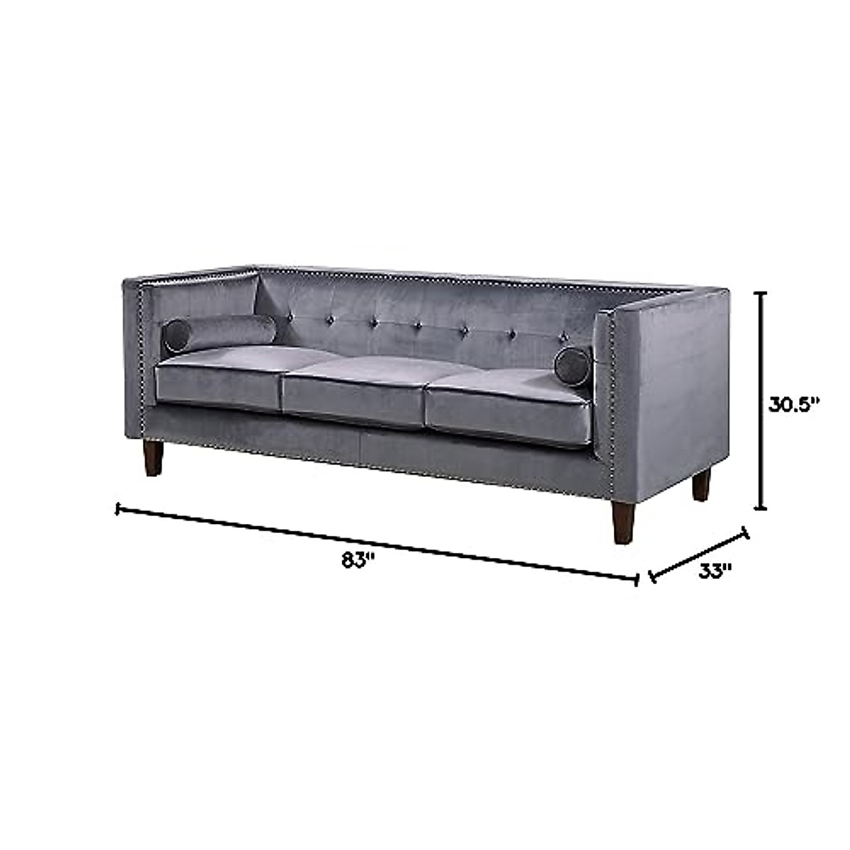 US Pride Furniture Modern Style 83'' Wide Living Room 3 Seater Grey Soft Cushion & Solid Wood Legs (S5369N-S5372N S) Sofas