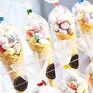 Pack of 100 Sweet Bags, 25 x 13 cm, Candy Bar Bags, Cone Bag, Cellophane Bags with 100 Twist Ties, Gift Bags for Sweets, Chocolate, Sweets, Biscuits