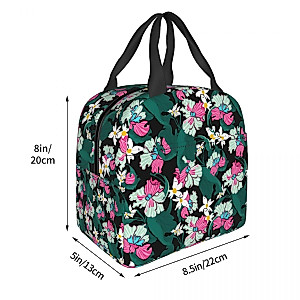 Cute Flowers Lunch Bag for Women Insulated Portable Lunch Bag Reusable Lunch Box Tote Bag Plant Leaf Print (Leaf7)