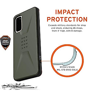 URBAN ARMOR GEAR UAG Samsung Galaxy S20 Case [6.2-inch Screen] Civilian [Olive Drab] Sleek Ultra-Thin Feather-Light Military Drop Tested Protective Cover