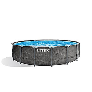 Intex Greywood Prism Frame 15' x 48" Round Above Ground Outdoor Swimming Pool Set with 1000 GPH Filter Pump, Ladder, Ground Cloth, and Pool Cover