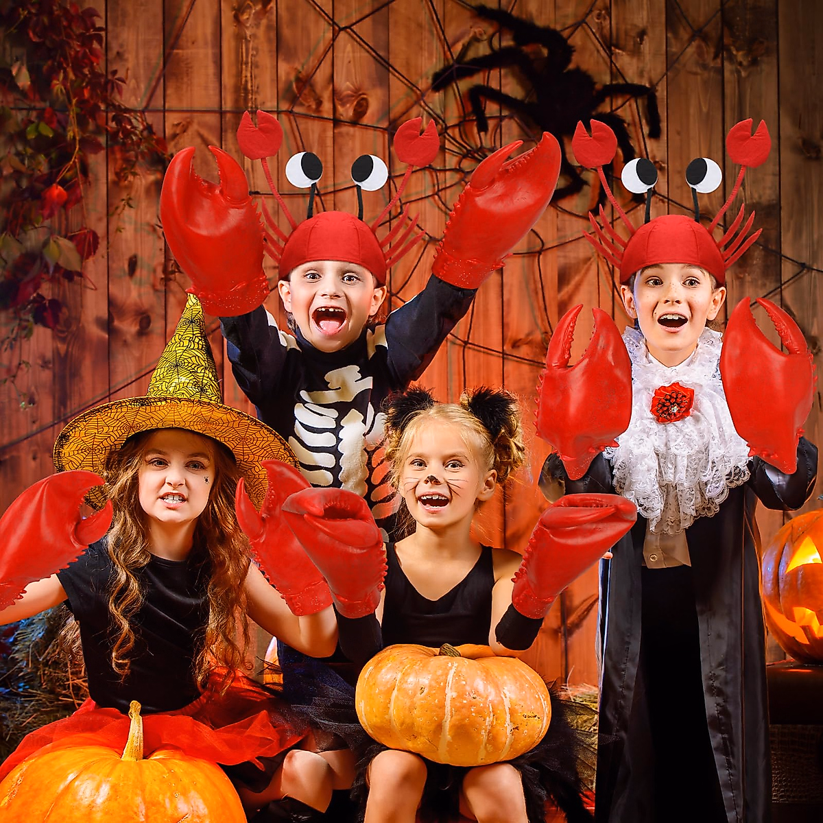 Newcotte 2 Pcs Halloween Crab Lobster Costume Set Funny Hat Latex Giant Crab Claws Gloves for Men Women Cosplay Party(Crab Style)