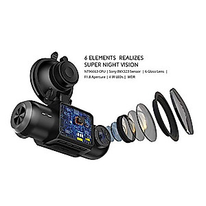 COOAU Dash Cam, 64GB SD Card Included, 1080P FHD Built-in GPS Wi-Fi, Front and Inside Car Camera Recorder for Uber with Infrared Night Vision, Sony Sensor, 4 IR LEDs，G-Sensor, Parking Mode