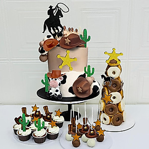 Cowboy Cake Decorations Cowboy Hat and Boot Cake Toppers Cow Cake Topper for Western Cowboy Cowgirl Theme Party Birthday Baby Shower Party Supplies (Cowboy)