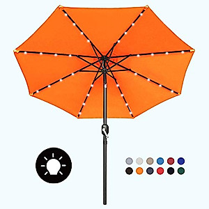 MASTERCANOPY Patio Umbrella with 32 Solar LED Lights -8 Ribs (9ft,Orange)