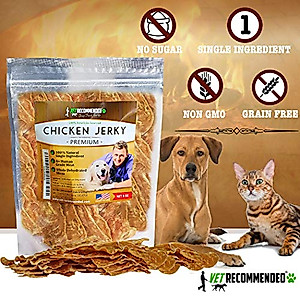 Vet Recommended Premium Chicken Jerky for Dogs - Giant 8oz Bag | All Natural Dog Treats - Single Ingredient - No Fillers or Preservatives - Whole Dehydrated Chicken; Not Formed - Made in USA