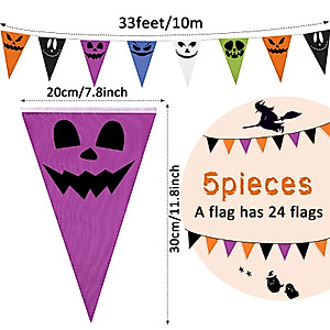 HunnmingRe 164 Feet Halloween Pennant Banner Flags 5 Pcs Scare Face Fabric Triangle Flags Bunting Garland DIY String Banner for Halloween Party Hanging Decoration Garden Indoor Outdoor