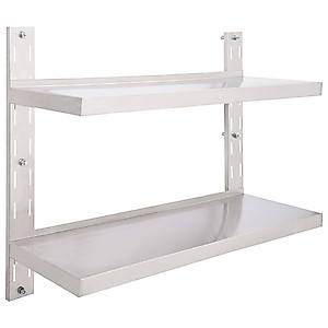 WEMYUFURN 2-Tier Floating Wall Shelf Stainless Steel 39.4"x11.8", Kitchen Wall Cabinet, Floating Bookshelf, CD Wall Shelf, Floating Shelves for Home Décor, and Space-Saving Design