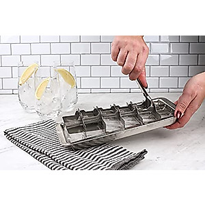 RSVP International Endurance® Vintage Inspired Ice Cube Tray, 11" | Retro Design for Bars & Kitchens | Levers Remove Cubes | Heavy Duty Stainless Steel | Dishwasher Safe
