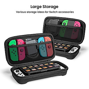tomtoc Carrying Case for Nintendo Switch/OLED Model, Large Travel Switch Case with Pocket for Pro Controller, Joy con Grip or AC Adapter, Protective Portable Carry Case with 24 Game Cartridges