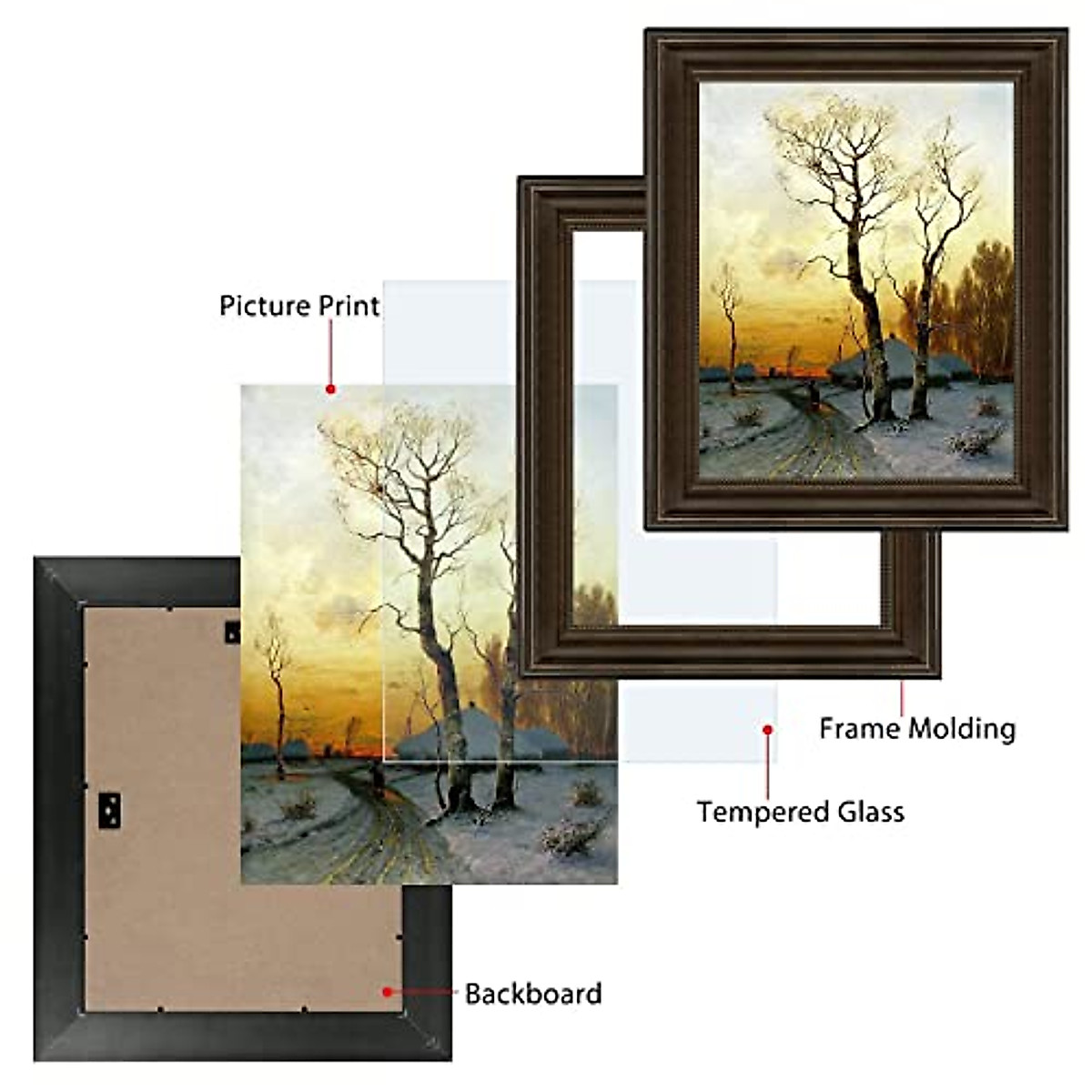 Space Art Deco, 11x14 Ornate Picture Frame Without Mat for 11x14 Photo,Shatter-Resistant Glass Sawtooth Hangers Wall Mount Display(Color Brown)