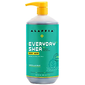 Alaffia EveryDay Shea Body Wash - Naturally Helps Moisturize and Cleanse without Stripping Natural Oils with Shea Butter, Neem, and Coconut Oil, Fair Trade Vanilla Mint, 32 Fl Oz