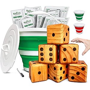 SWOOC Games - Yardzee, Farkle & 20+ Giant Dice Games - Yard Dice (All Weather) w/Bucket, Scorecards & Marker - Giant Outdoor Games - Giant Yard Games for Adults - Big Dice Jumbo Dice - Large Dice