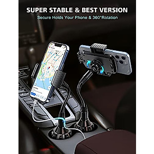TOPGO [Upgraded] Cup Holder Phone Holder for Car, Car Cup Holder Phone Mount Universal Adjustable Gooseneck Cup Holder Cradle Car Mount for Cell Phone iPhone,Samsung,LG (Black)