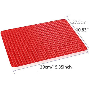 Silicone Pyramid Cooking Mat | Non- Stick Healthy Fat Sheet For Oven Grilling BBQ | 15.35 x 10.83 inches | Baking Mat | Cooking Pan | Baking Sheet | Pastry Cooking Mat | Red |
