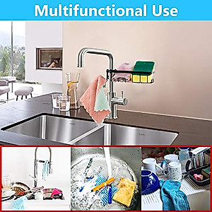 Sponge Holder for Kitchen Sink, BENEECA Upgrade Sink Sponge Holder, Rustproof Waterproof, No Drilling Sink Caddy, Easy to Install