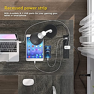 Unikito L Shaped Computer Desk with USB Charging Port and Power Outlet, Reversible L-Shaped Corner Desk with Storage Shelves, Industrial 2 Person Long Gaming Table Modern Home Office Desk, Black Oak