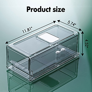 elabo Stackable Refrigerator Organizer Drawers with Removable Drain Tray, Fridge Organizer Bins, Pull Out Food Storage Container Bins with Drawer for Freezer and Kitchen, BPA-Free, Clear, 3 Pack