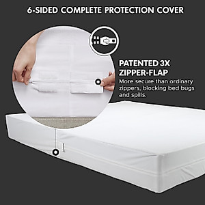 Degrees of Comfort Mattress Encasement Full Size | Waterproof Bed Bug Proof Cover Premium Zippered Six-Sided Protector 9-12 Inch Deep 3M Scotchgard