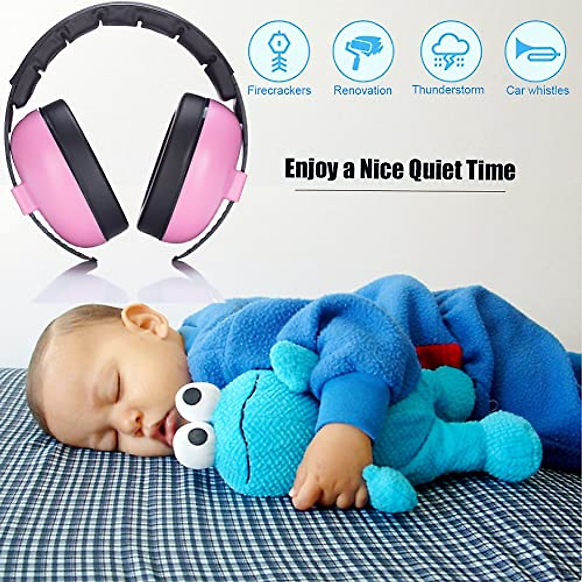 Rxsdeni Baby Noise Cancelling Headphones, Baby Ear Protection, Travel Baby Essentials, Kids Noise Reduction Hearing Protection Earmuffs for 0-3 Years Babies(Pink)