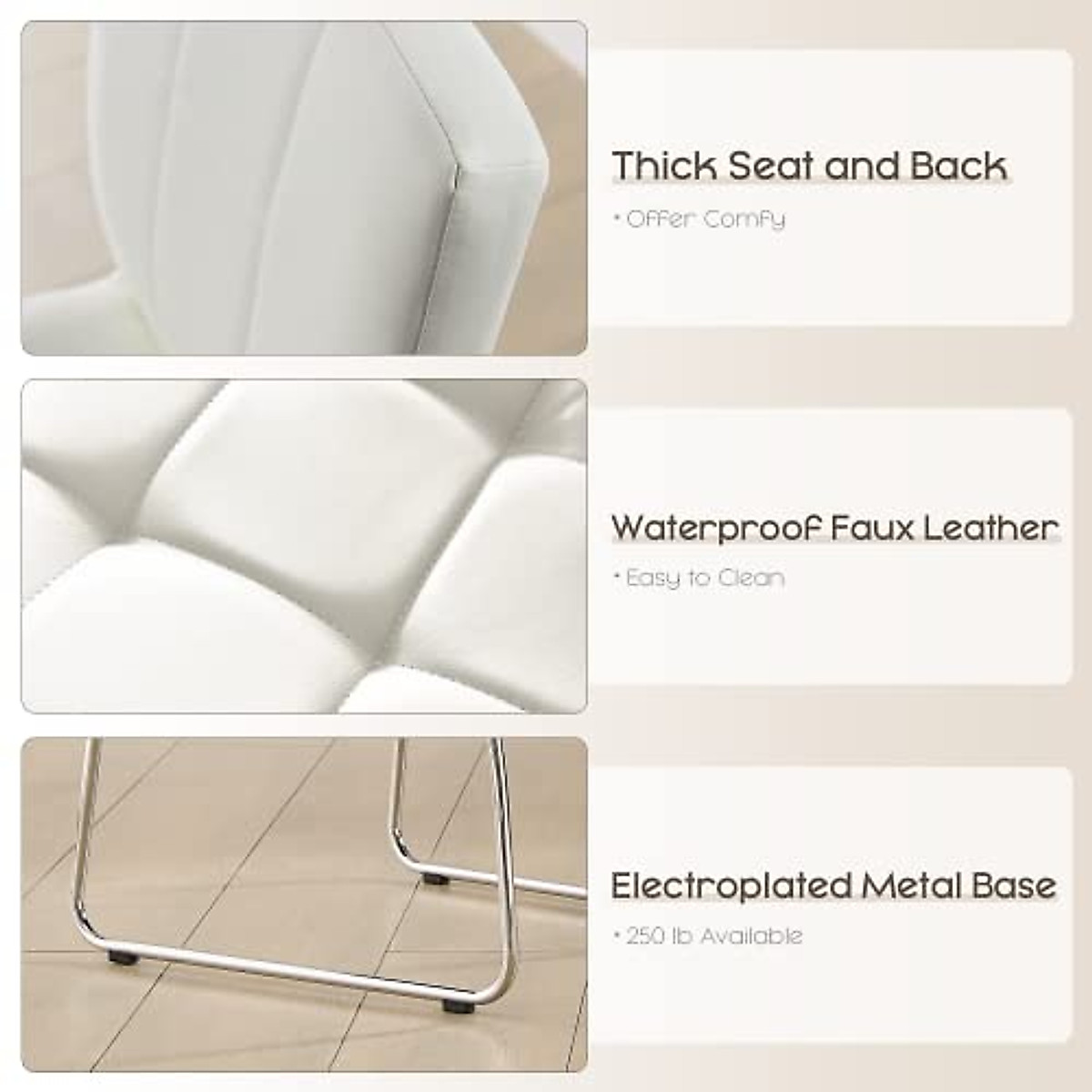 Enjowarm Dining Chairs Set of 4 Comfortable Modern White Faux Leather Dining Chairs Kitchen Chairs with Chrome Legs Dining Room Side Chairs Set Waiting Room Chairs for Living Room Bedroom Office