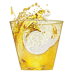 WDF 200pcs 9OZ Gold Cups,Disposable Gold Glitter Plastic Cups - Premium Wedding Cups Party Cups Christmas