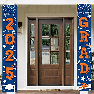 Graduation Porch Banner Class Sign Congrats Grad Hanging Flags High School College University Party Decoration For Front Door Outdoor Blue Orange