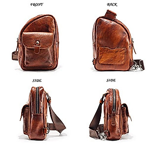 GZRHKJ Crossbody Bags for Women Men, Genuine Leather Small Sling Bag for Women Men，Handmade Chest Bag Shoulder Backpack——Brown