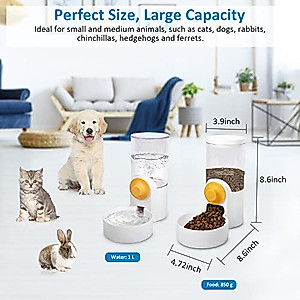 DricRoda Pet Feeder Waterer Hanging Dog Cat Food Water Dispenser, Automatic Gravity Feeder Waterer Set for Cage Pets, Travel Food Water Bowl Rabbit Feeder for Ferret Small and Medium Animals, White