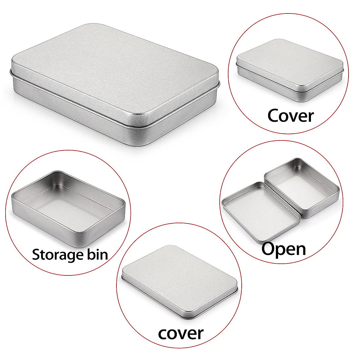 JUXYES Pack of 12 Rectangular Storage Tins Box With Lid, Metal Silver Empty Tins Box Containers Mini Storage Box Organizer For Candles Candies Gifts Balms, 4.5 x 3.14 x 1 Inch