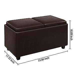 Homestripe 34Inch Contemporary Rectangle Tray Storage Ottoman in Midnight Black Footrest Stool, Footstool for The Living Room Family Room, Brown