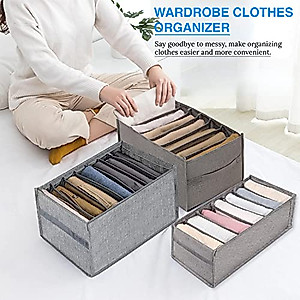 3PCS Washable Wardrobe Clothes Organizer, Foldable Drawer Organizer For Jeans, Pants, Leggings, T-Shirts, Skirts, Socks, Kid (SET OF 3,7&7&9 GRIDS), Grey, LS-C211203